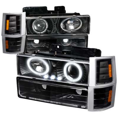 1988-98 Chevrolet C10 8Pc Combo Projector Headlights Black